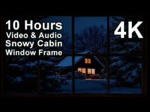 4K 10 hours - Woodland Snowy Cabin Window Projector - relaxing, gentle,